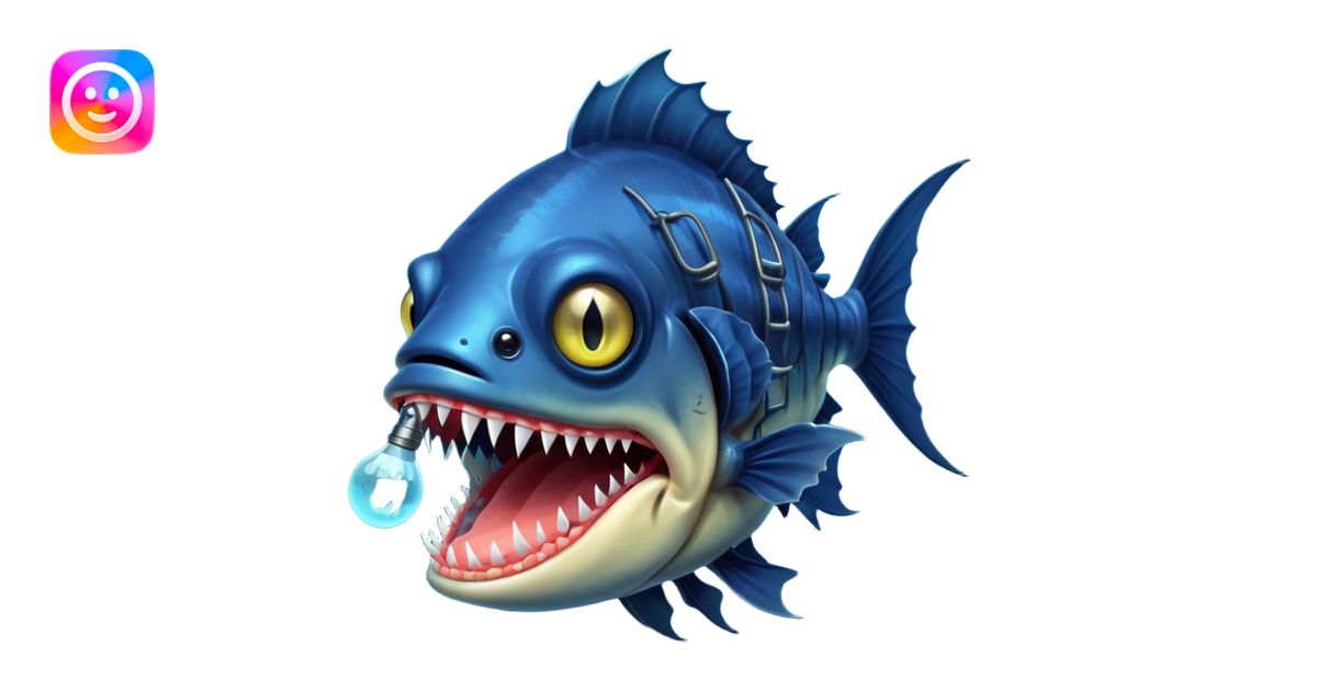 Angler Fish – Large mouth with sharp teeth and light lure emoji | AI ...