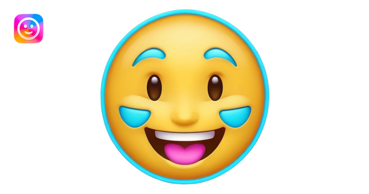 glowing emoji face laughing, purple and cyan neon light, dark ...