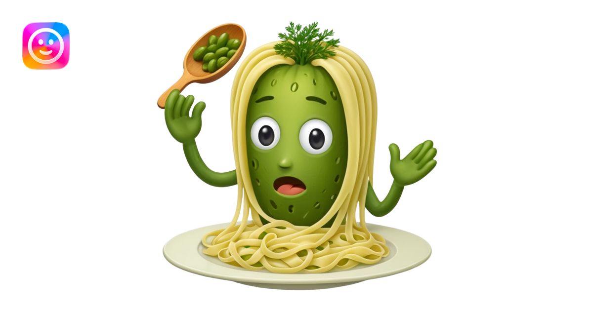 Shriveled pickle eating pasta emoji | AI Emoji Generator
