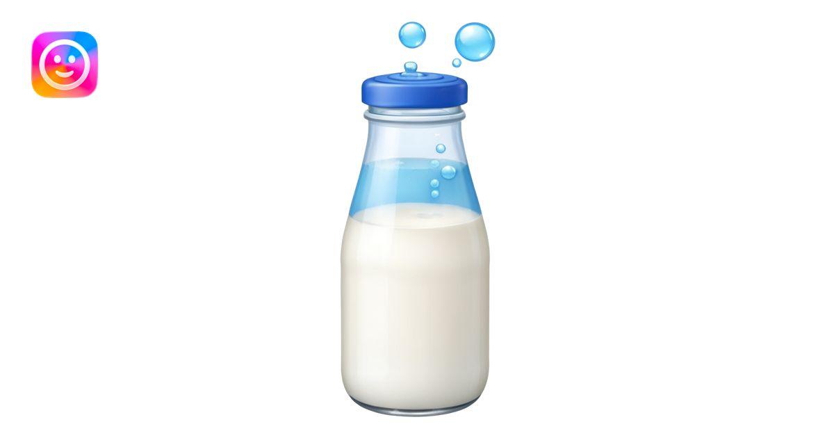 Milk bottle with blue cap and bubbles emoji | AI Emoji Generator
