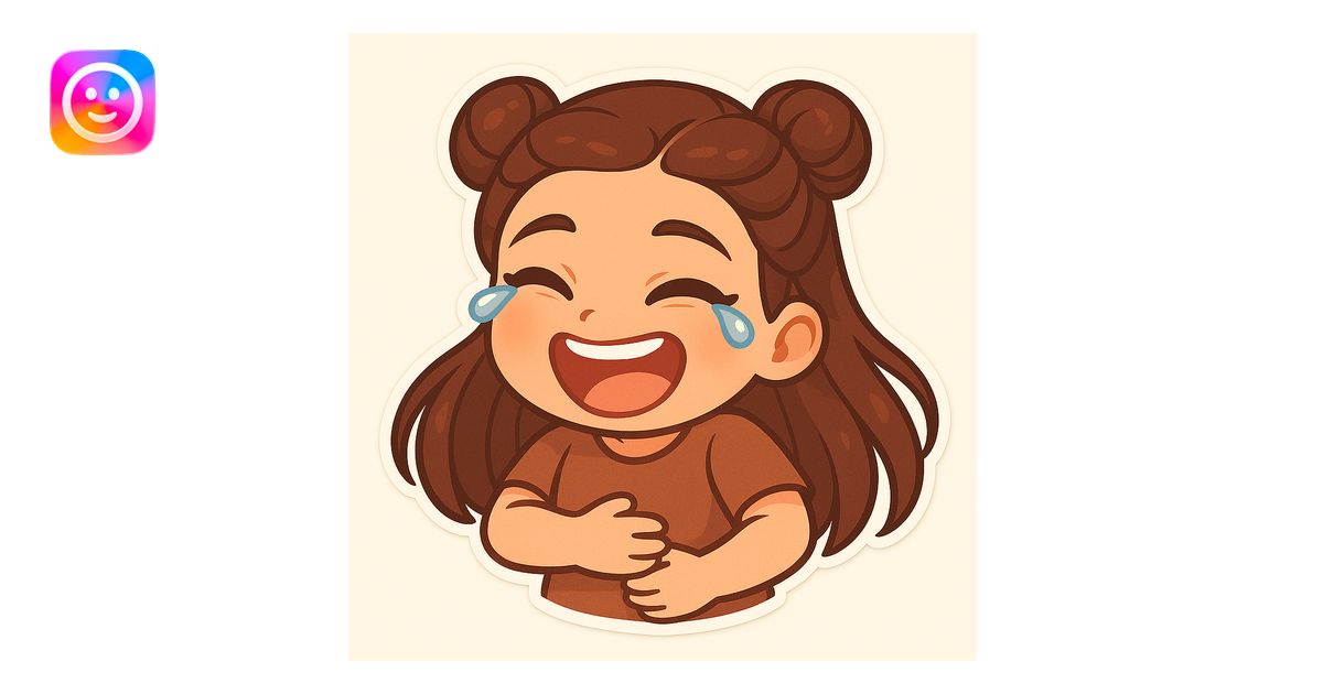 Create a chibi sticker of the girl laughing hard, holding her stomach ...