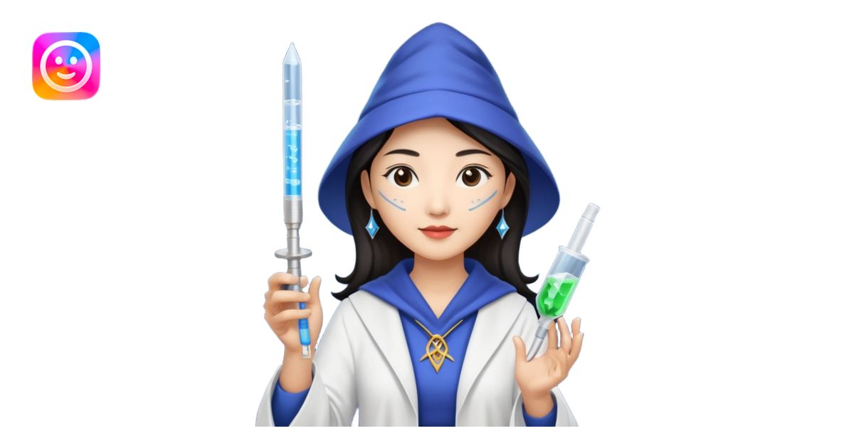 emoji of an asian woman wizard who wields a micropipette as a wand and ...
