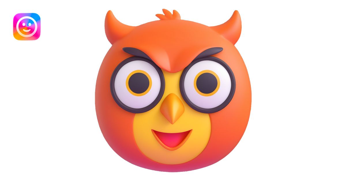 3D smiley emoji, round shape, lucky owl, lucky face emoji | AI Emoji ...