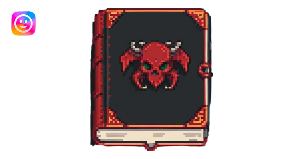 red cursed book in pixel art style illustration | AI Emoji Generator