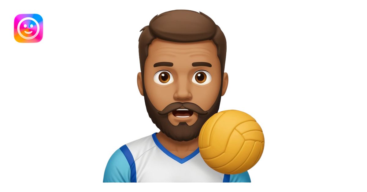 Bearded man hit in face with volleyball emoji | AI Emoji Generator