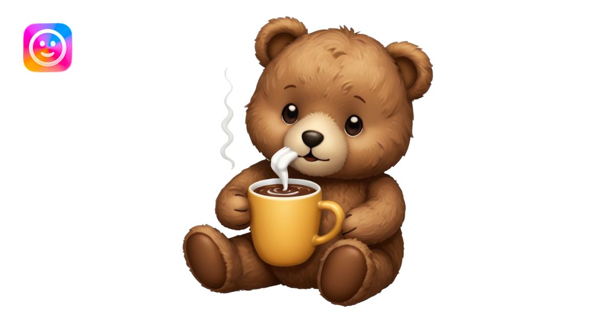 Teddy bear drinking hot chocolate emoji | AI Emoji Generator