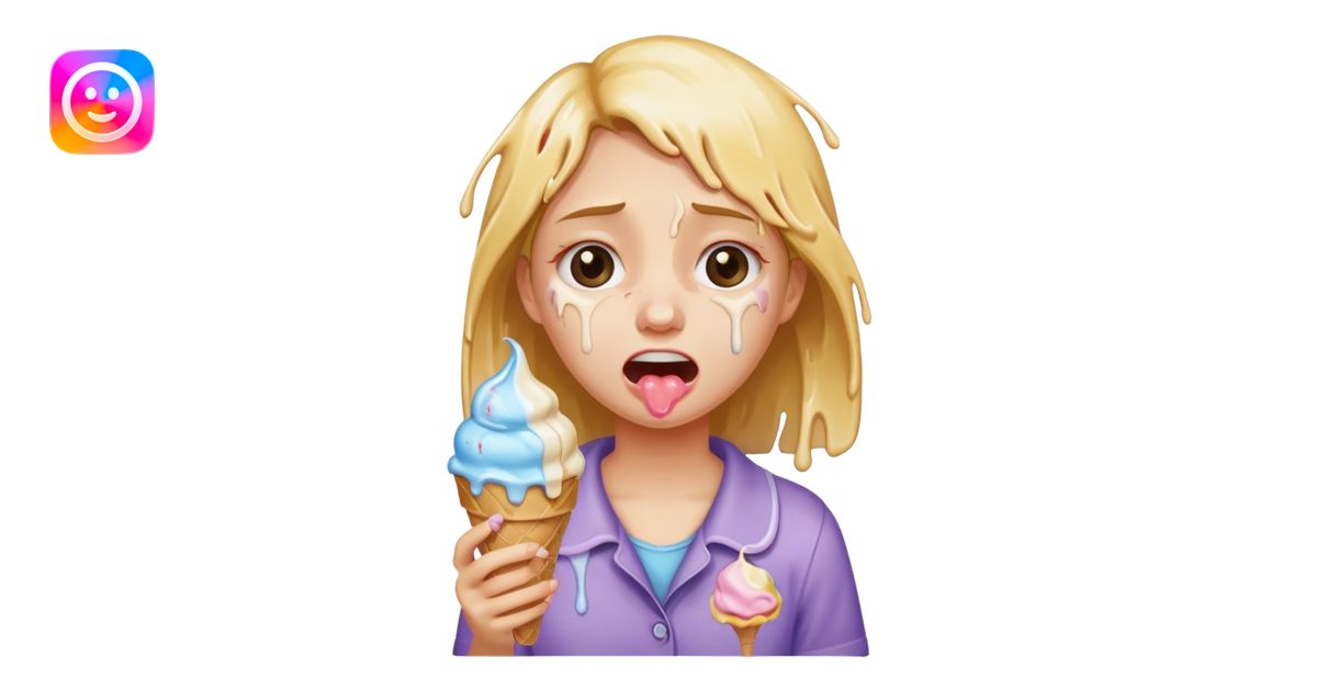 a crying girl with an ice cream box emoji | AI Emoji Generator