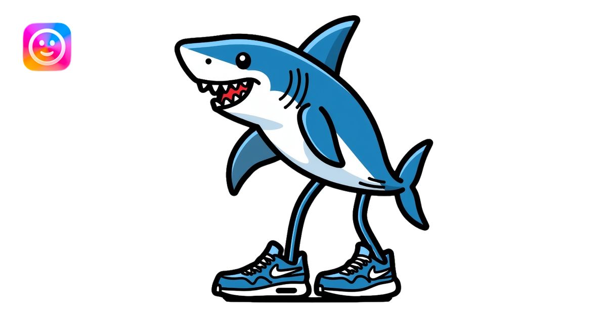 Shark with legs wearing blue Nike shoes icon | AI Emoji Generator