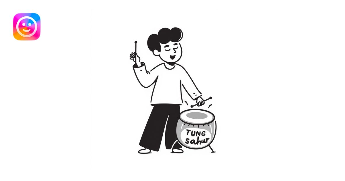 a lively person enthusiastically beating a drum with the words 'tung ...