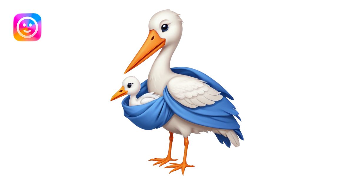 stork holding a baby in a blue blanket emoji | AI Emoji Generator
