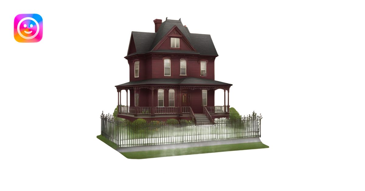Maroon cedar sided SIMPLE victorian house with a metal fence emoji | AI ...