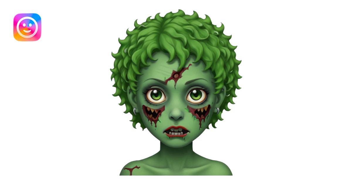 faça uma cabeça verde de zumbi femenina, com im cabelo curtinho ...