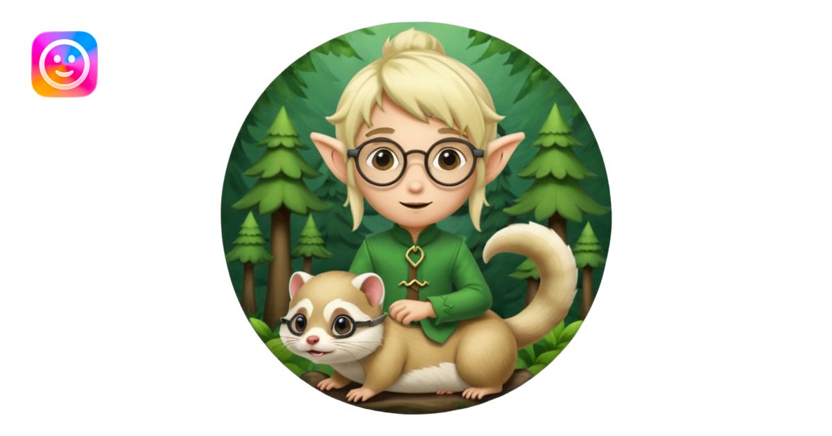 tiny forest elf blode hair with round glasses riding a ferret emoji ...
