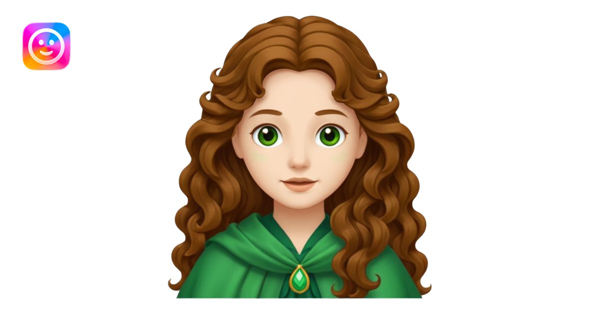 Juno from The Olympians with long brown wavy hair, green stola emoji ...