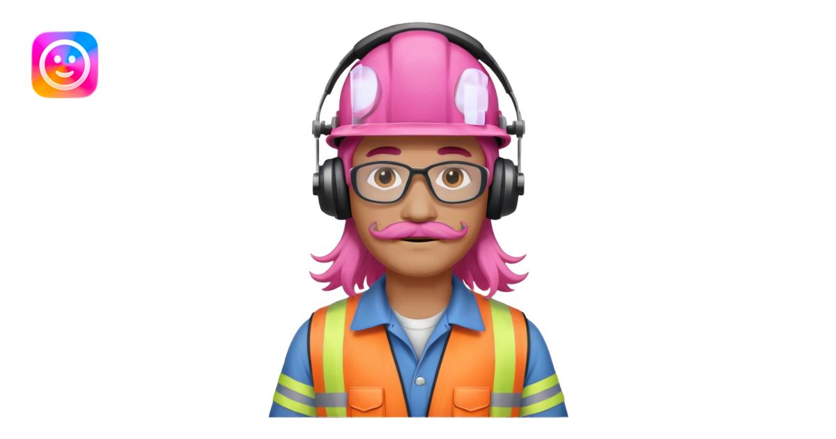 construction worker with long pink hair and ppe headphones and mustache ...