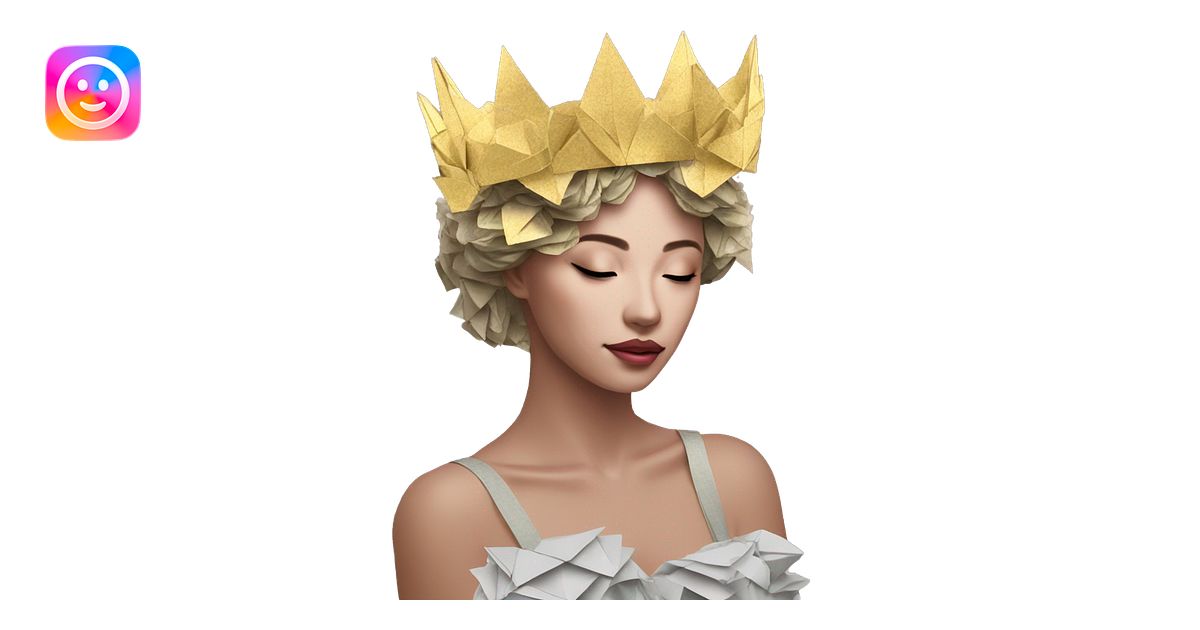 lady wearing melting golden crown vaporwave made of 420 origami ...