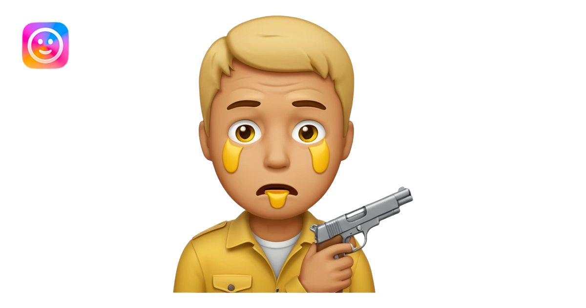 Make a yellow emoji of a guy holding a gun in his mouth while crying ...