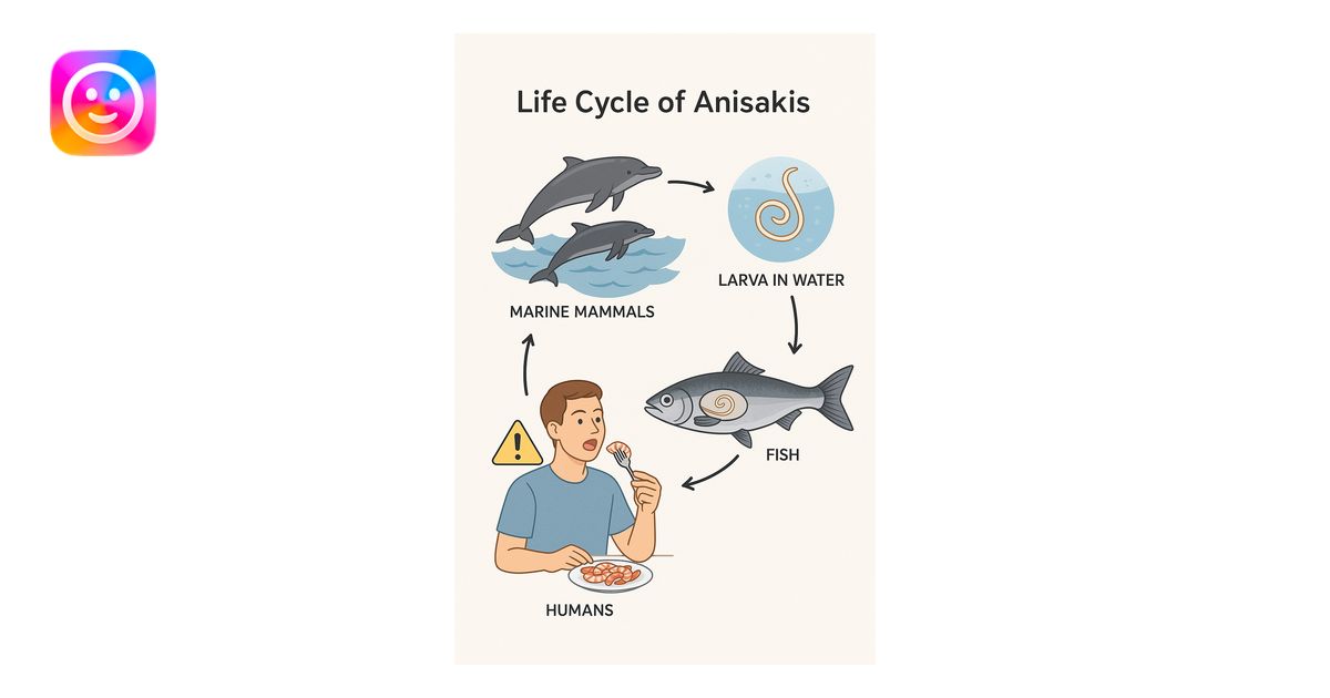 a diagram showing the life cycle of Anisakis, with arrows connecting ...