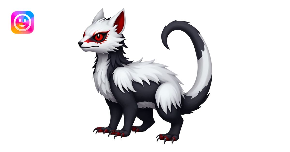 a white exotic edgy vernid-fionbr-Fakémon-creature, with black belly ...
