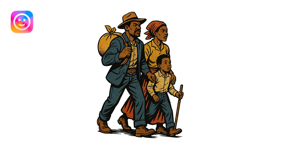 The full bodies of an African American black exoduster family in the ...