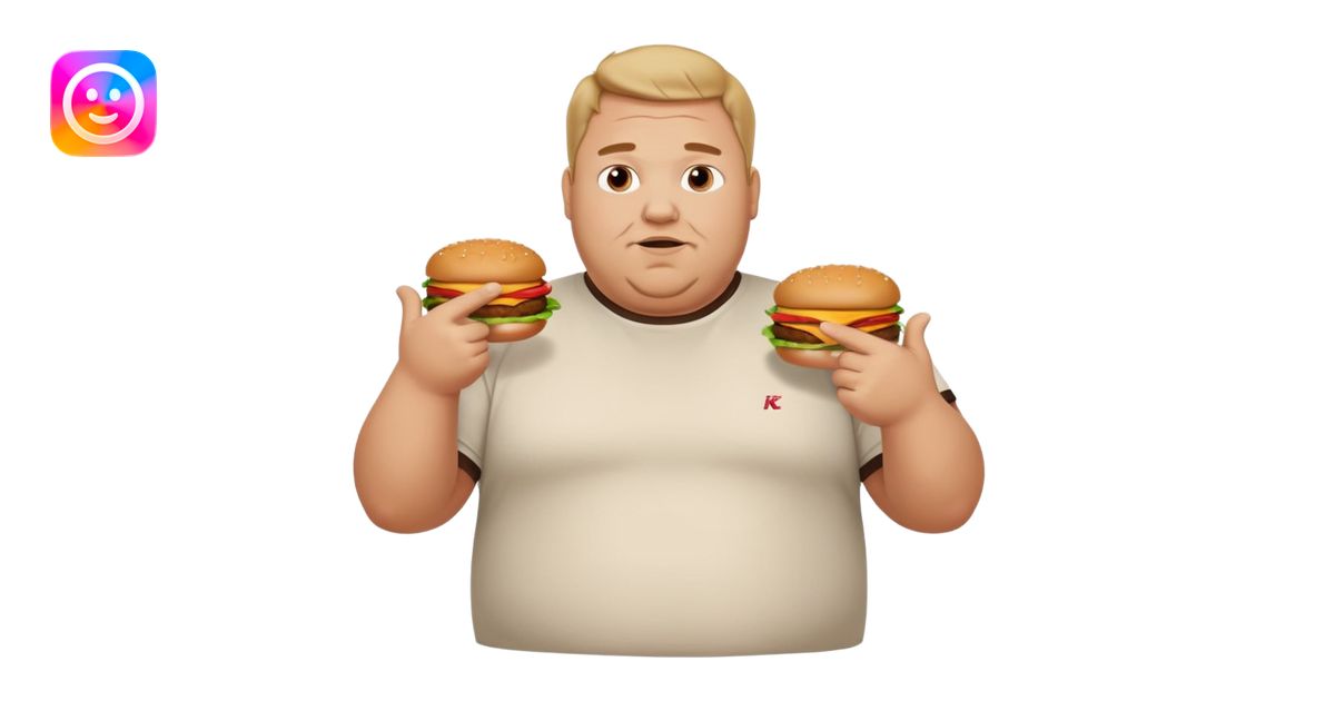A very fat guy in an Alex Zero T-shirt, holding burgers, giving likes ...