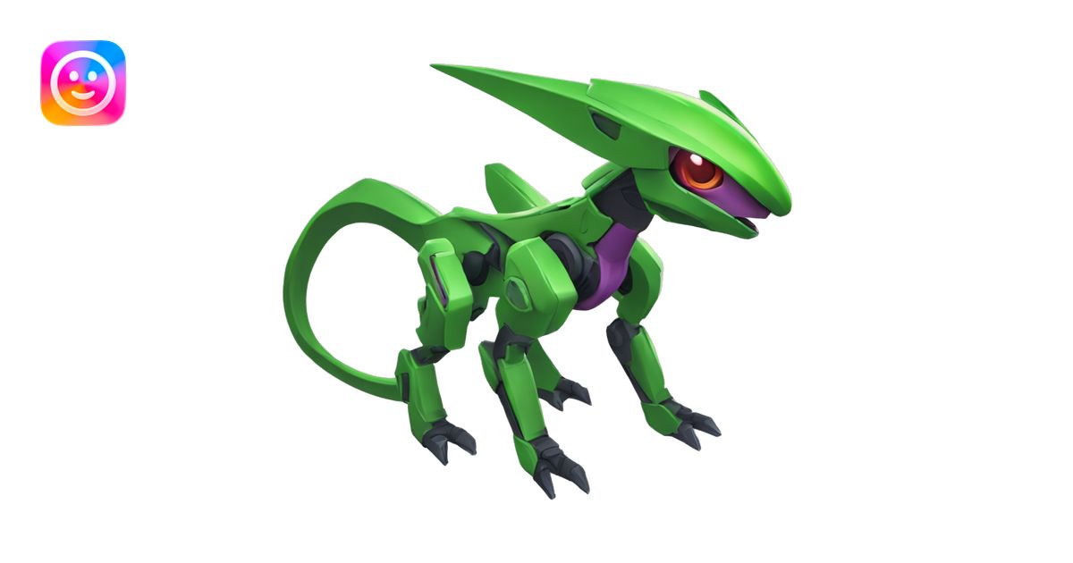 a green Genesect-Raptor-Fakémon—hybrid with a futuristic visor-helmet ...