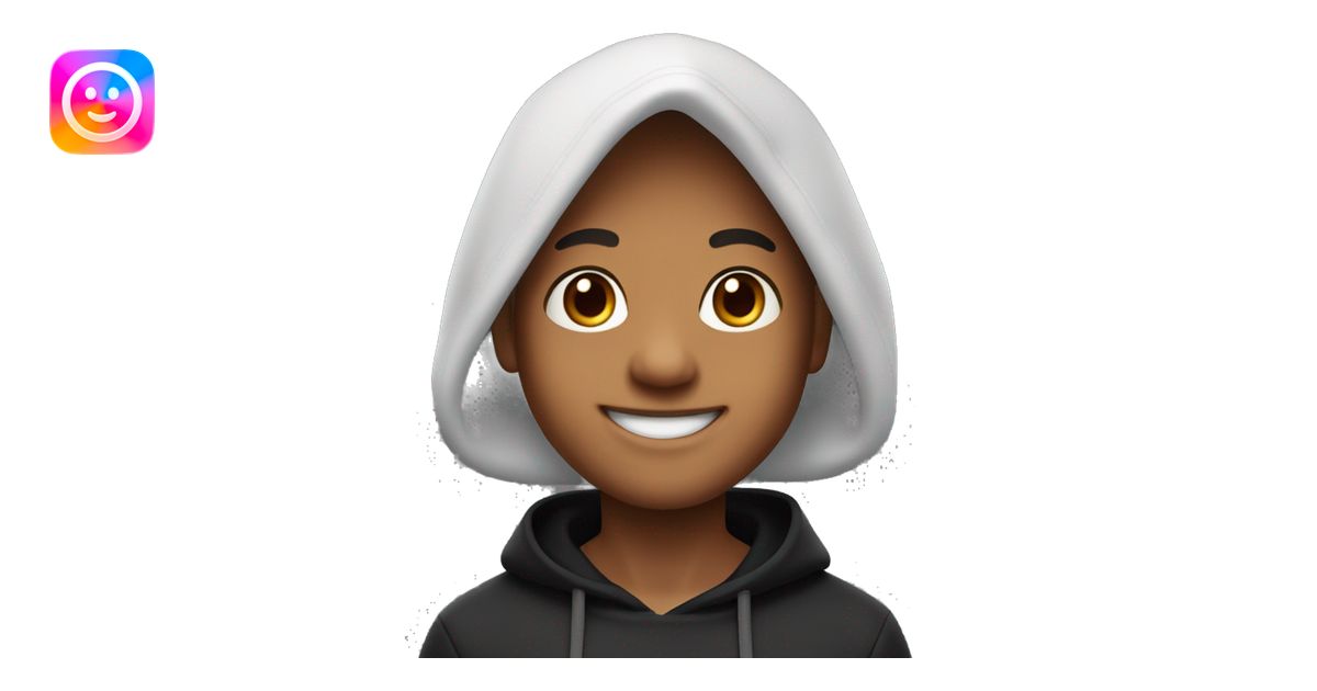 A 3D Memoji of a boy with a friendly expression, wearing a black hoodie ...