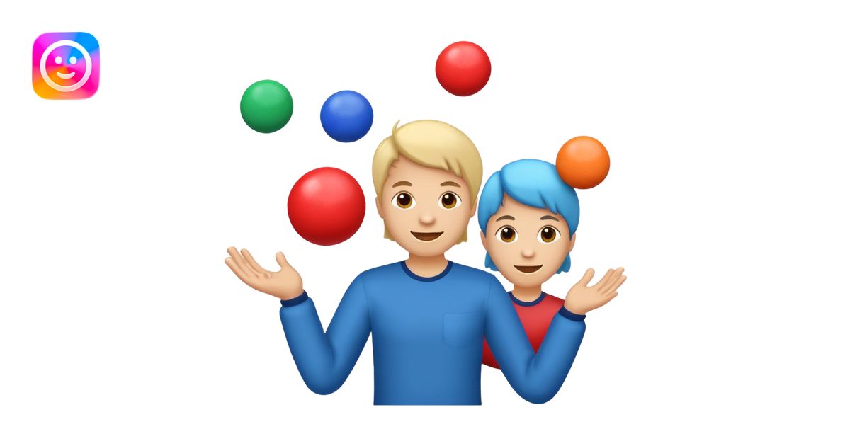 can some of the juggling balls faces (depicting customers and ...