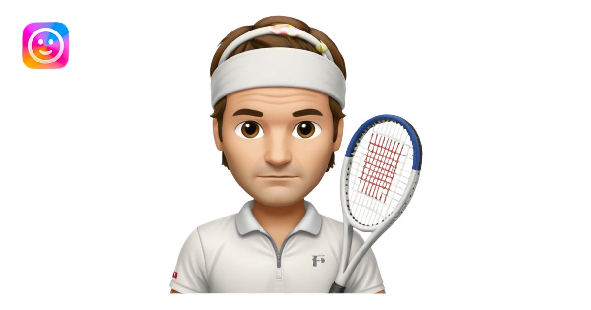 roger federer with head band and tennis racket emoji | AI Emoji Generator