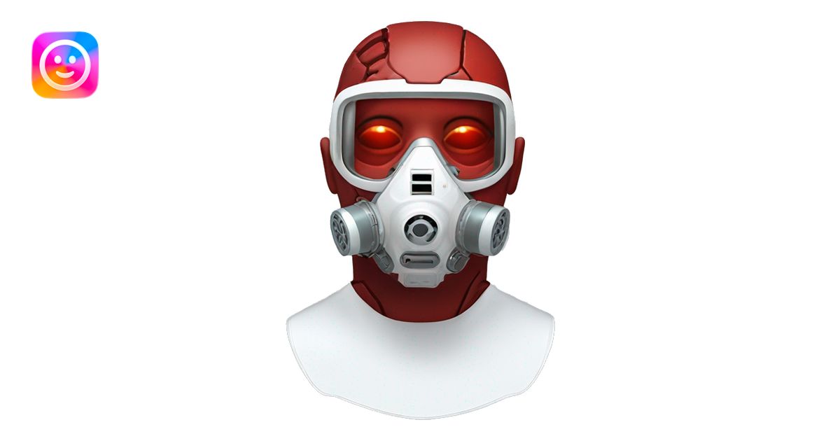 Red skin cyborg head with white respirator mask and circuitry emoji ...