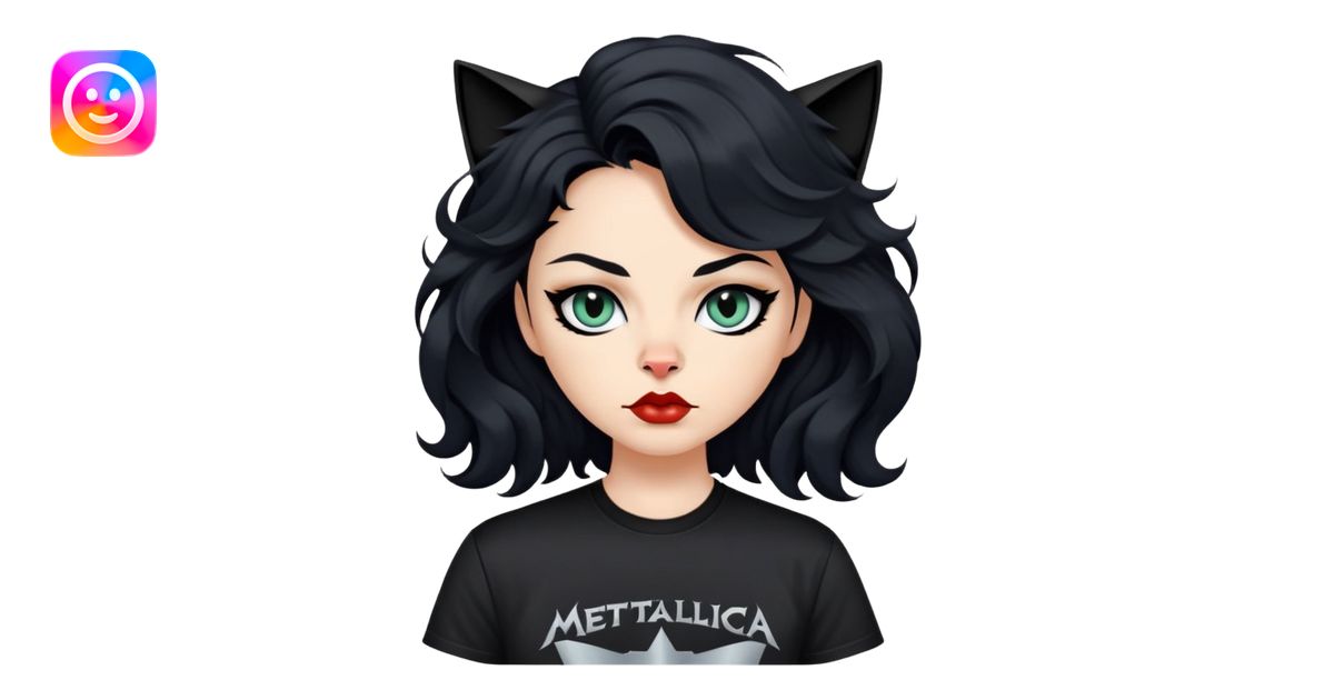 I want a jet black wavy hair bitmoji with cat eye type of eyes, full ...