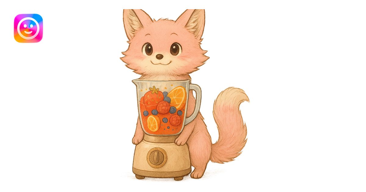 Expand this Ghibli-style pastel pink blender fox into a full-body image ...