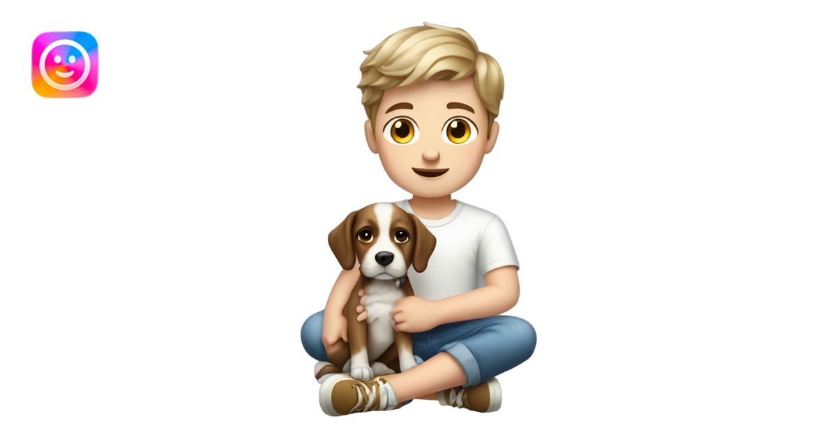 Realistic white brunette boy wearing shorts with a dog on its lap emoji ...