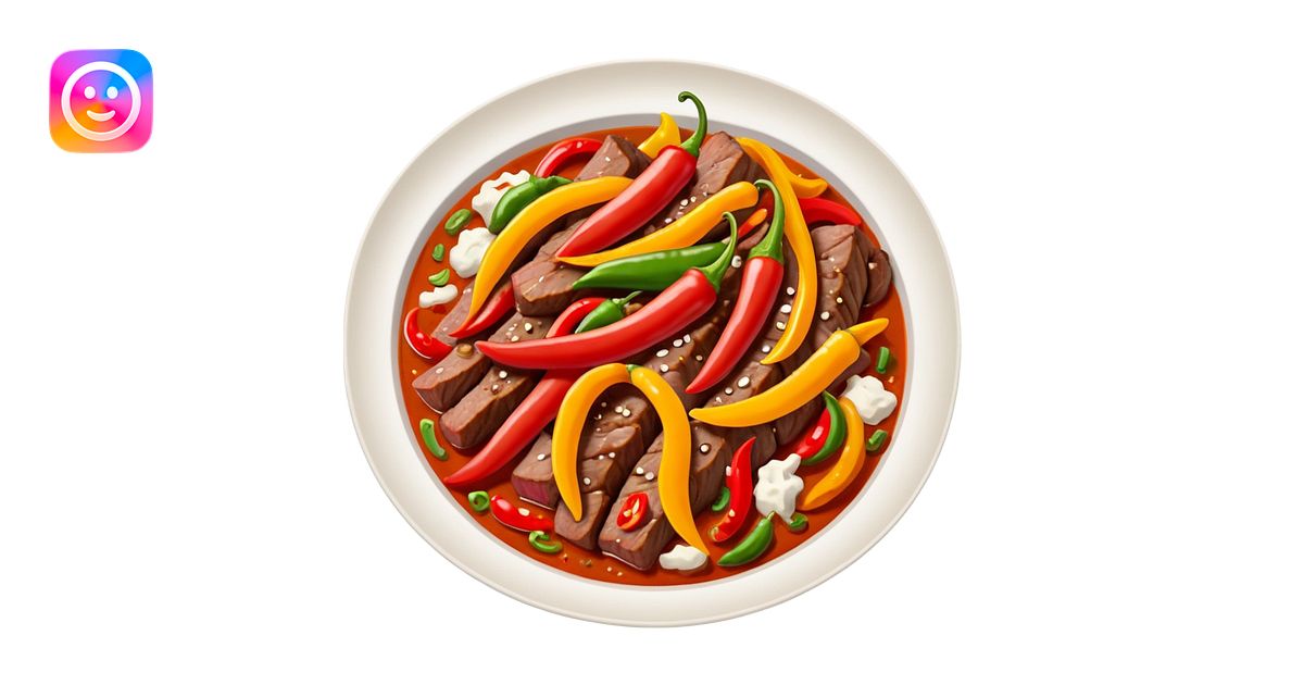 cooked meat saute object icon, beef strips with peppers, 3D cartoon ...