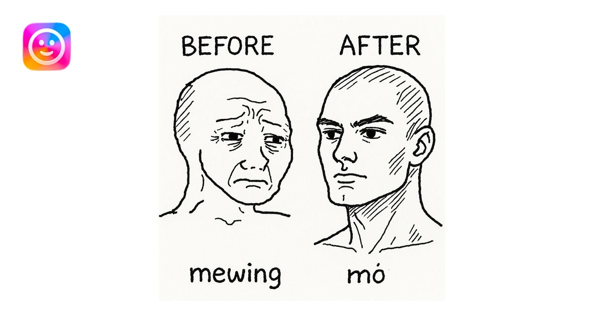 mewing meme, before and after face, funny meme | AI Emoji Generator