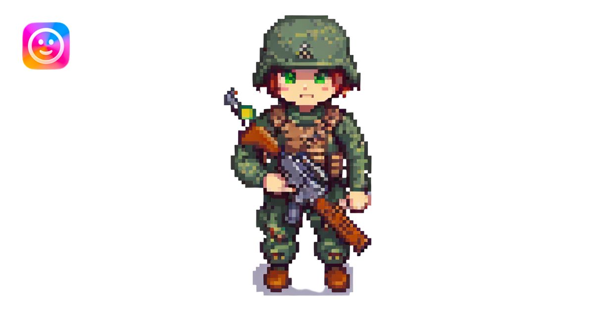 pixel art soldier, classic video game look, holding a rifle ...