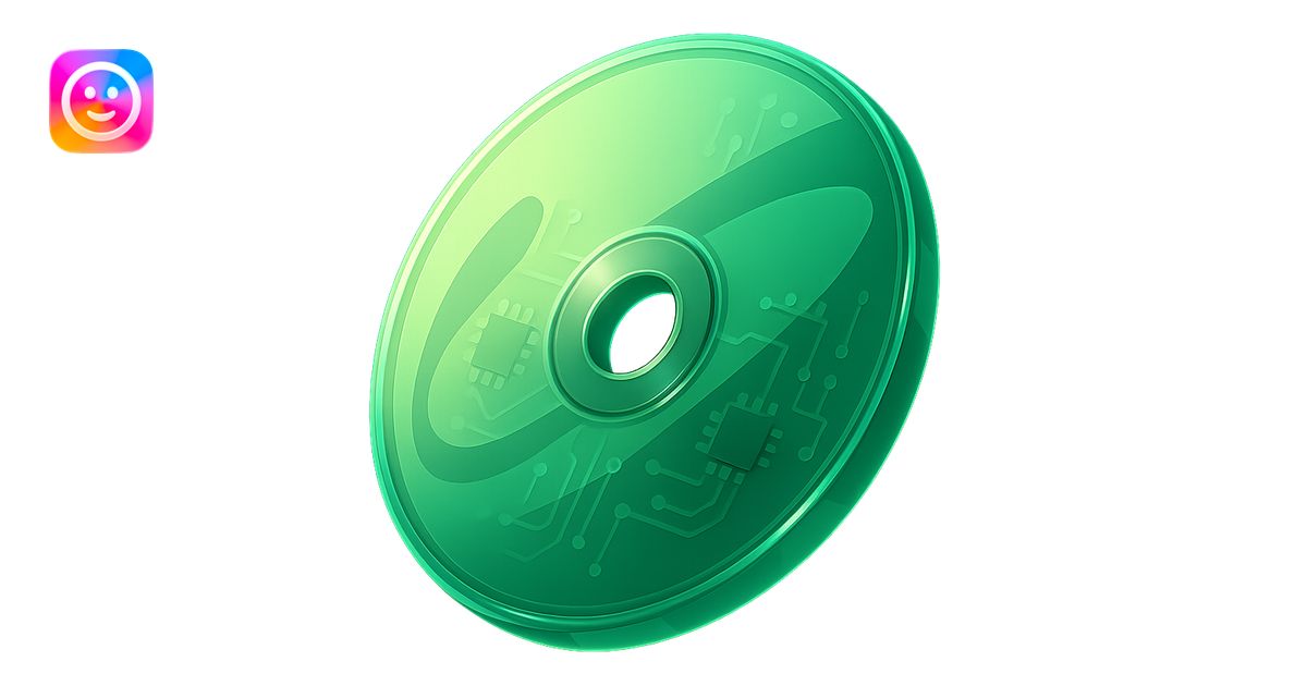 A minimalist CD disc with abstract pattern, glowing effect, green color ...