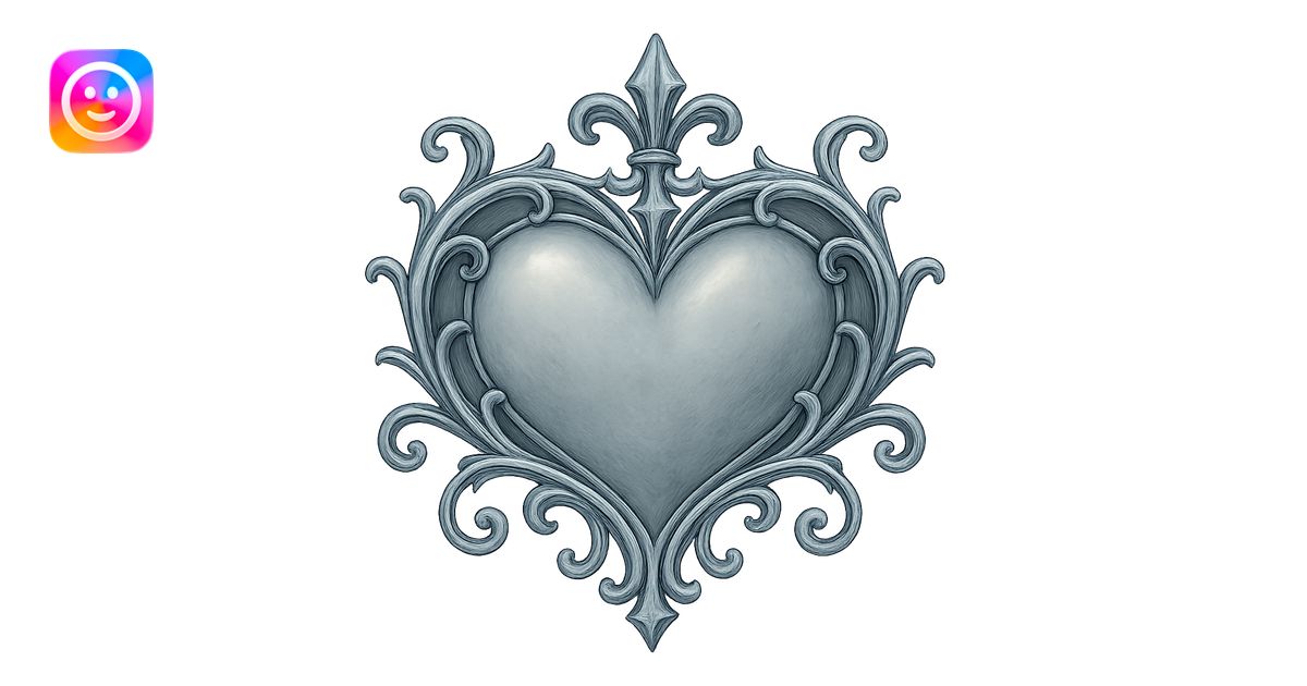silver goth heart, gothic, ornate, Ghibli style, no text illustration ...
