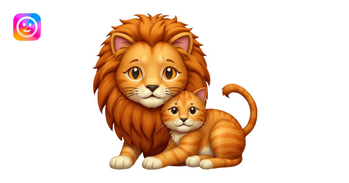 Gata masajeando el pelo de un león emoji | AI Emoji Generator