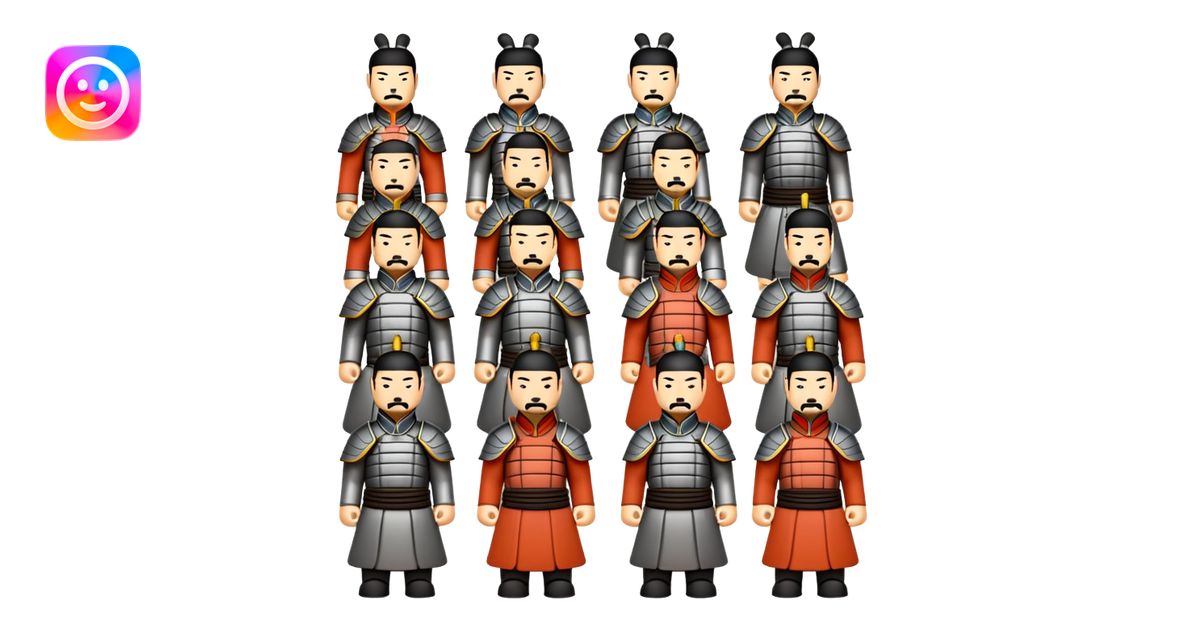 Terracotta Army Xi'an, simplified emoji style with bold outlines and ...