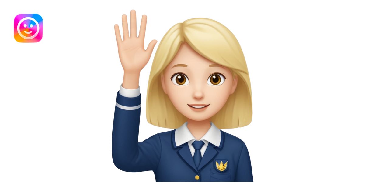 girl in a school uniform, waving, friendly and approachable emoji | AI ...