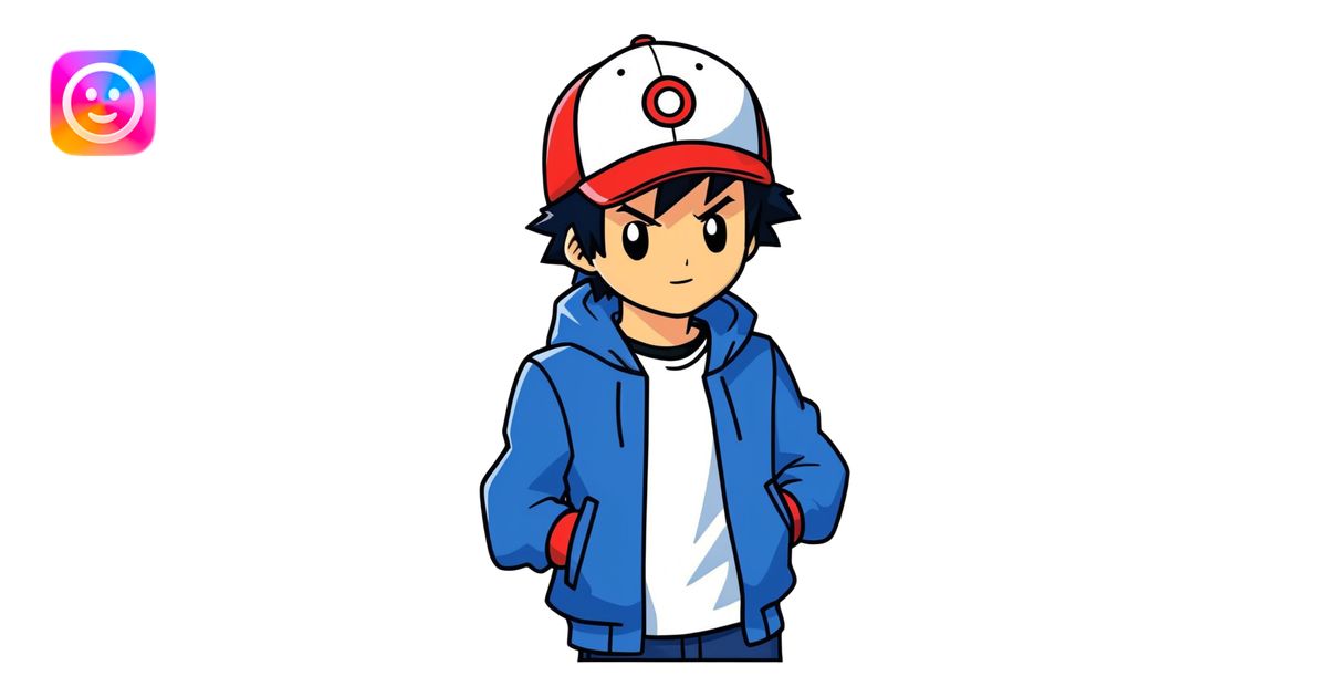 Adult handsome Ash Ketchum image | AI Emoji Generator