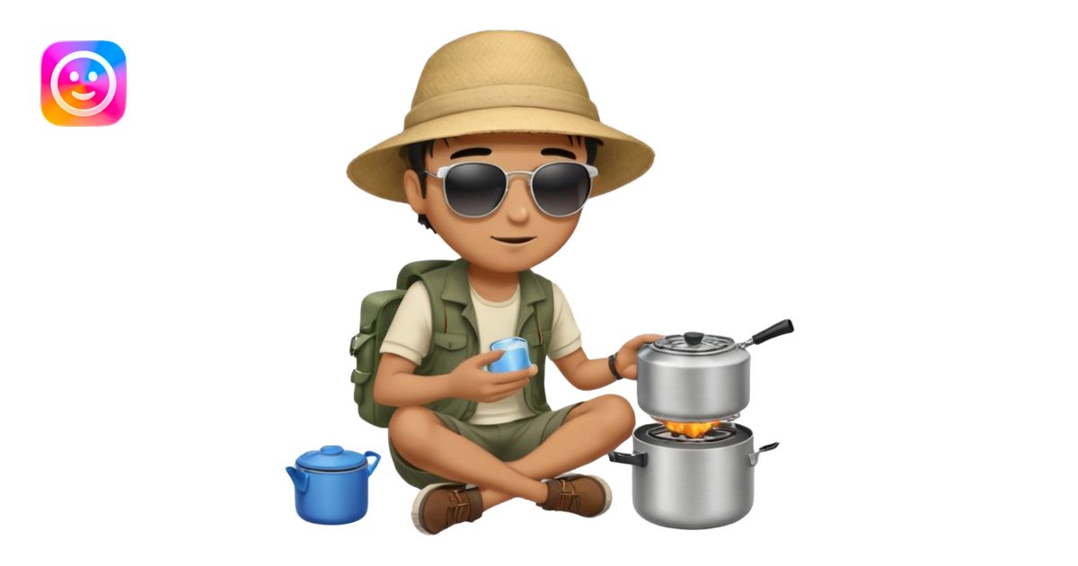 A man camper boiling water on a portable stove, enjoying the outdoor ...