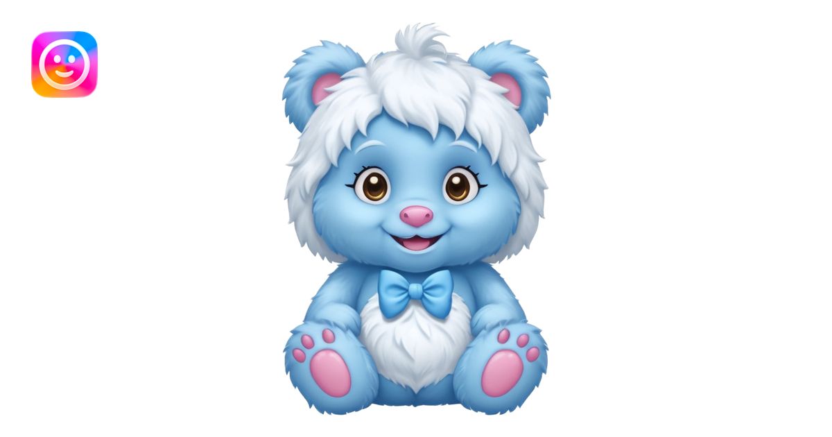 blue girl care bear yeti with bow emoji | AI Emoji Generator