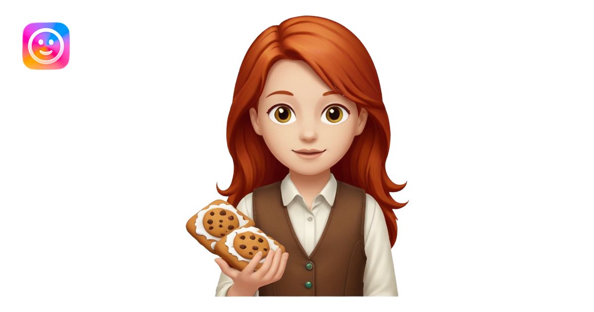 white girl scout with red long hair selling cookies with a brown vest ...