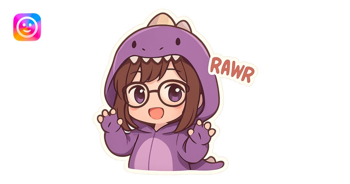 chibi anime style girl with glasses, brown hair, dark purple eyes ...