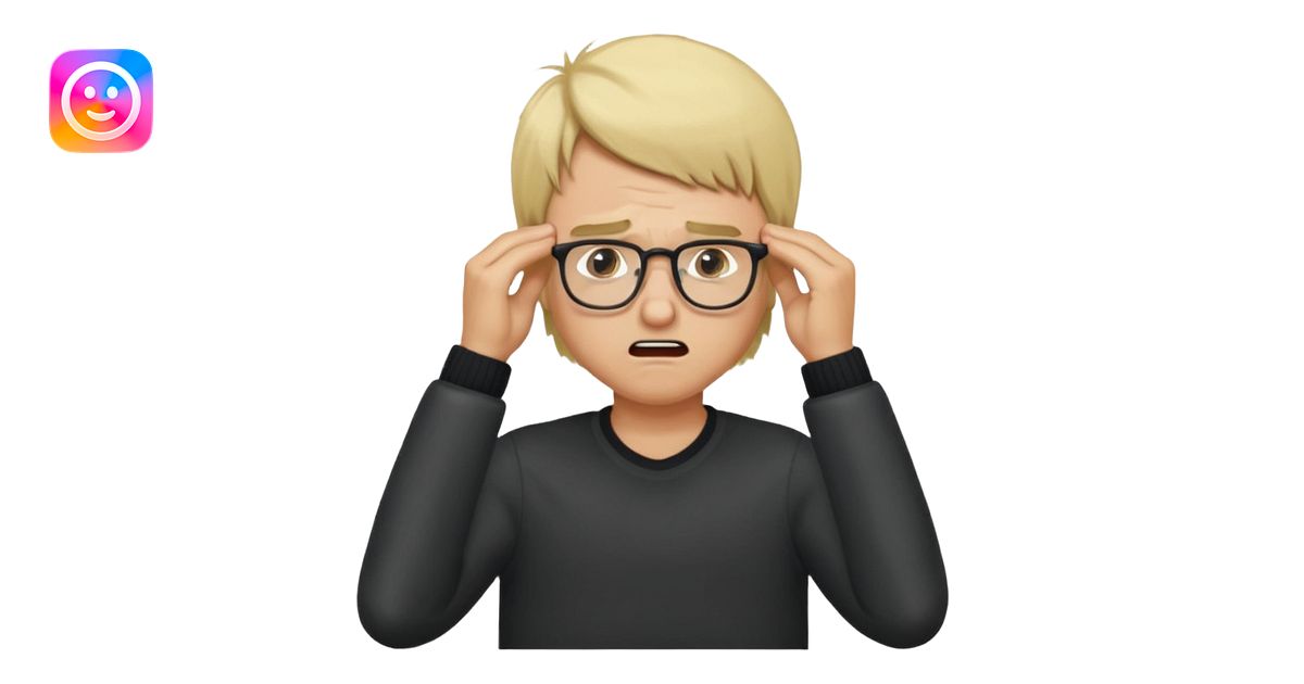 Man pulling hair out with glasses and blonde emoji | AI Emoji Generator
