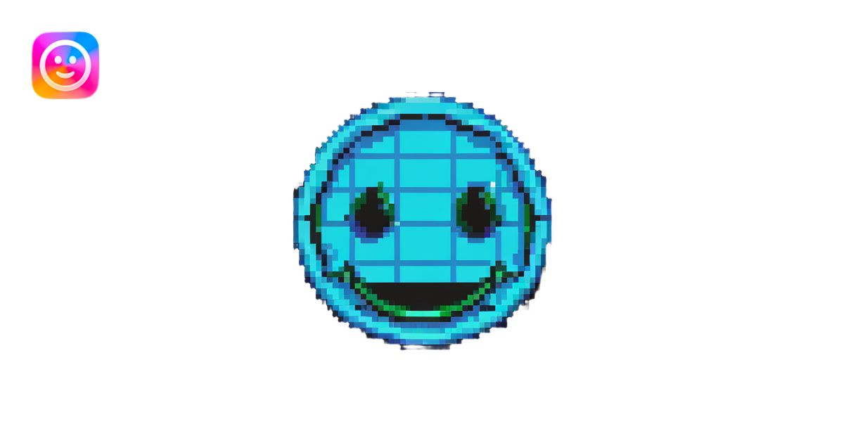 smiley face emoji in pixel art style with 80's Tron neon colors and ...