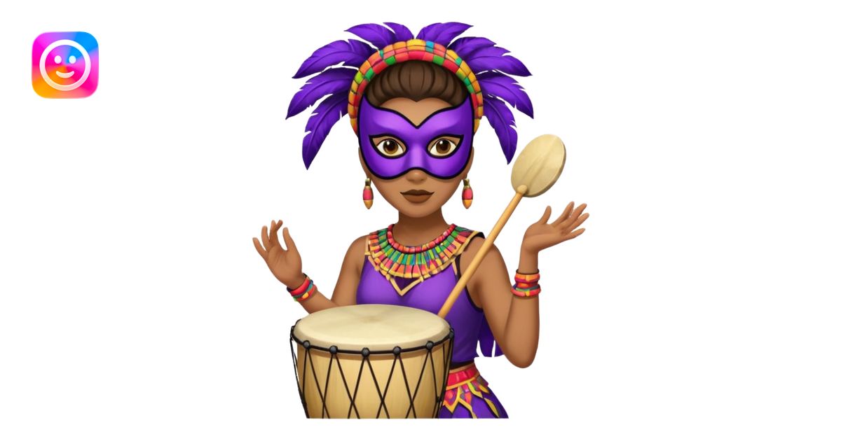 Masked Festival Drummer woman emoji | AI Emoji Generator