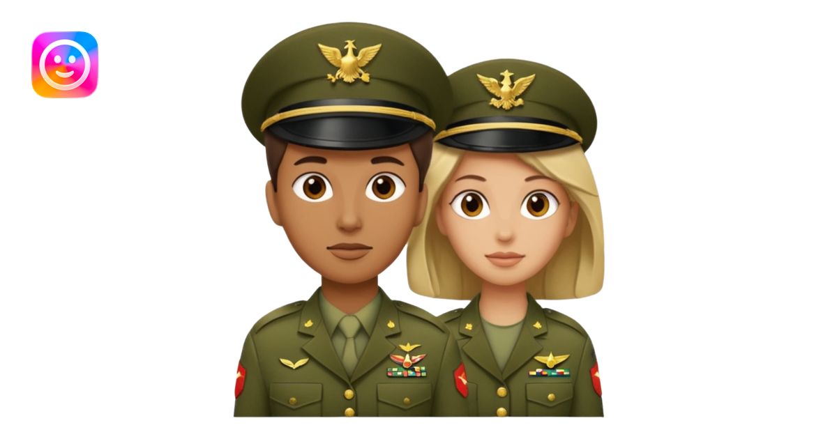 one emoji (female) wearing Army combat uniform and a second emoji (male ...